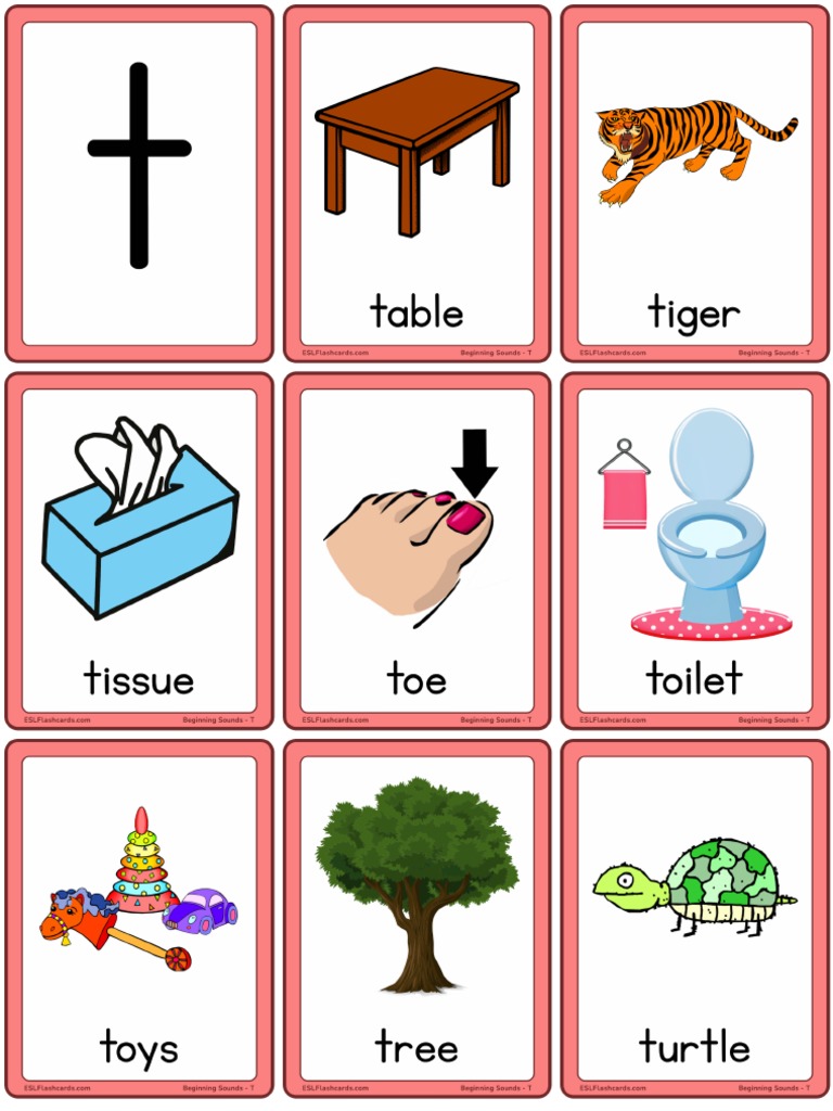 Beginning Sounds T To Z Small Flashcards With Labels | PDF