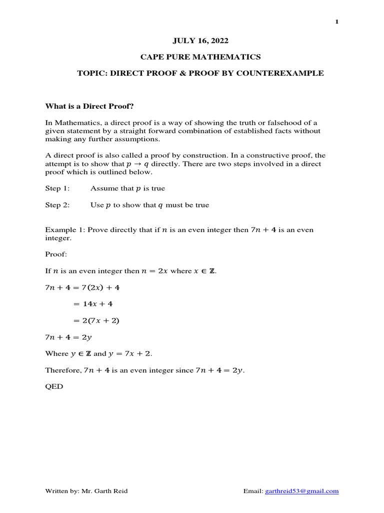 Direct Proofs and Counterexamples Guide | PDF | Mathematical Proof ...