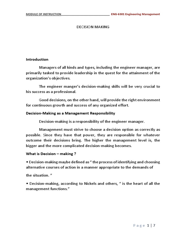 Week 2 - Module 2-DECISION MAKING | PDF | Decision Making | Evaluation