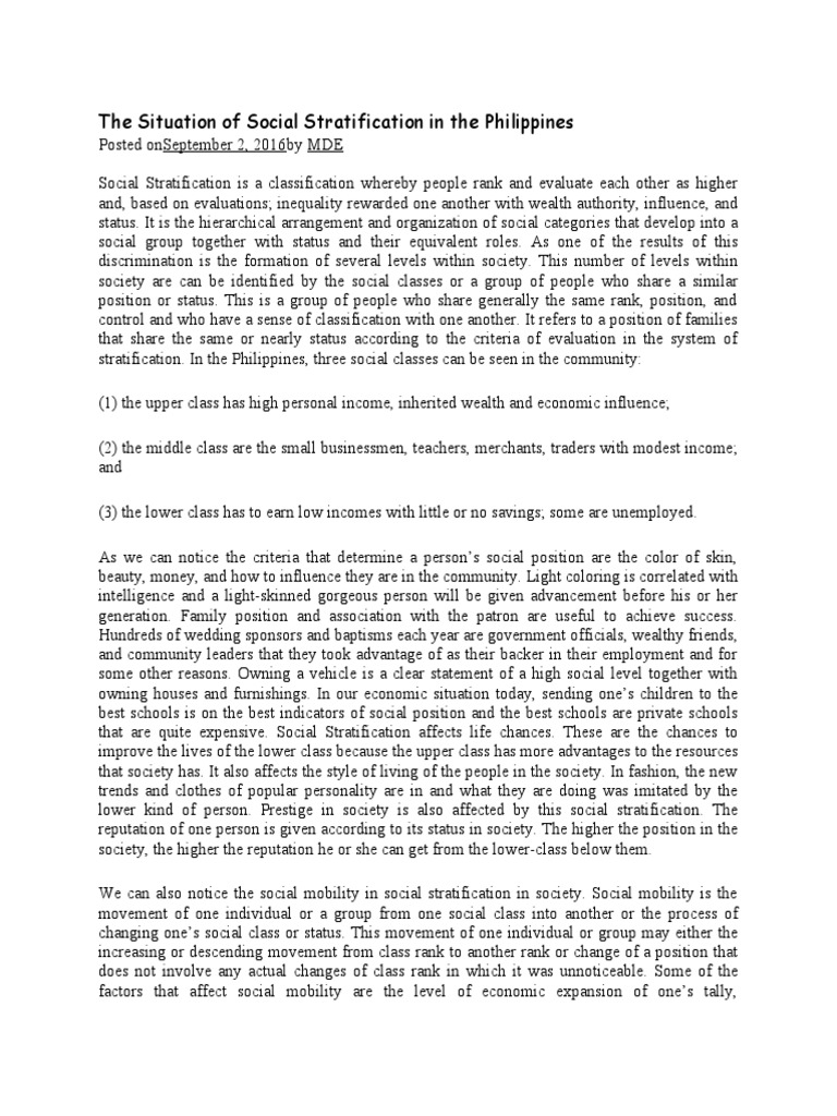Social Classes and Stratification in the Philippines | PDF | Social ...