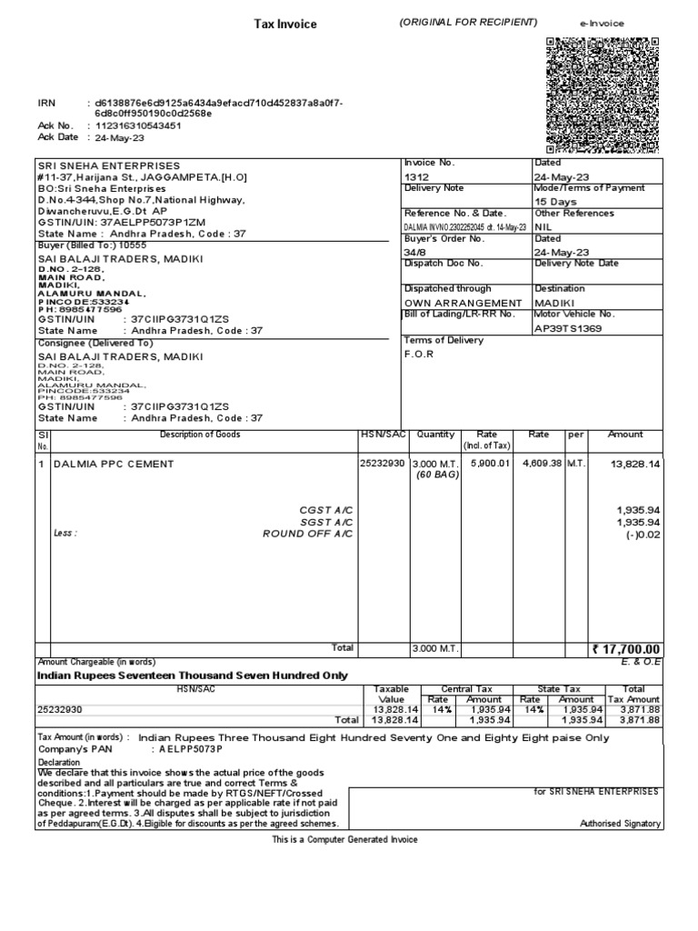 1312 Dalmia Godown Inv Rjy | PDF | Taxes | Invoice