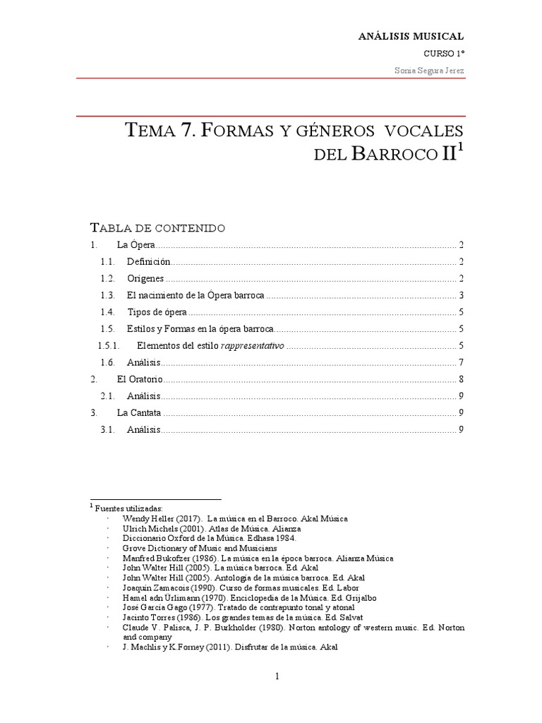 Tema 7. Formas Vocales Del Barroco II | PDF | Aria | Ópera