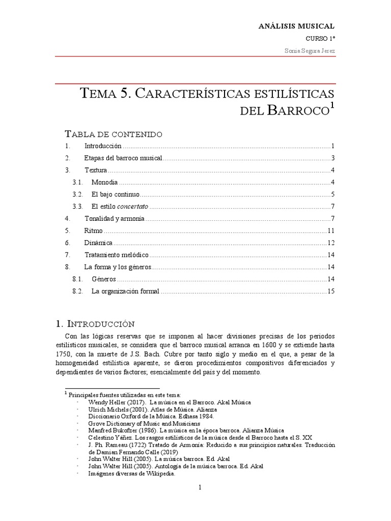 Tema 5 Características Estilísticas Del Barroco | PDF | Ritmo | Musica barroca