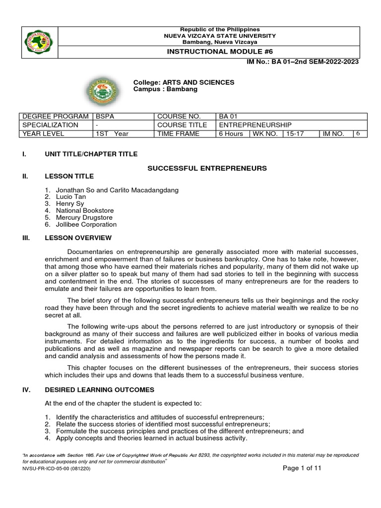 Module 6 Successful Entrep | PDF