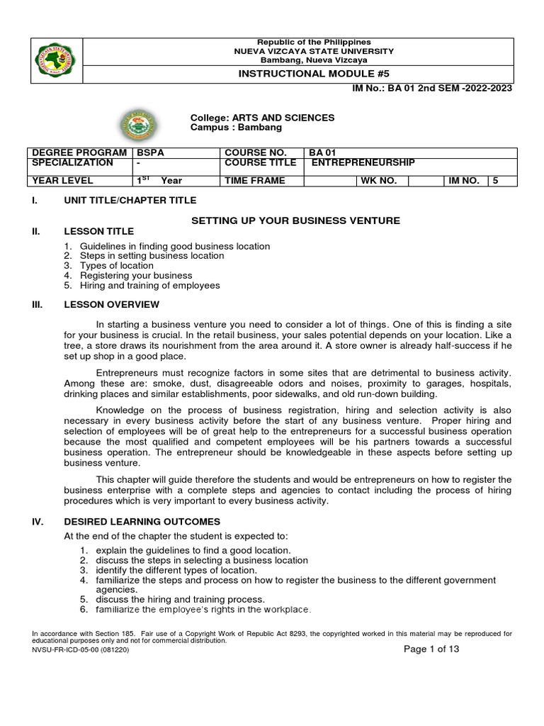 Module 5 Setting Up Your Bus Ven Bspa | PDF | Employment | Recruitment