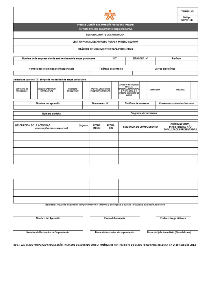 GFPI-F-147_Formato_bitácora_etapa_productiva | PDF