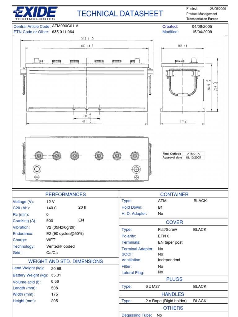 EXIDE CV Professional Datasheet en | PDF | Battery (Electricity ...