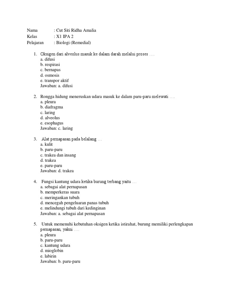 Cut Siti Ridha Amalia - X1 IPA 2 - Remedial Biologi | PDF