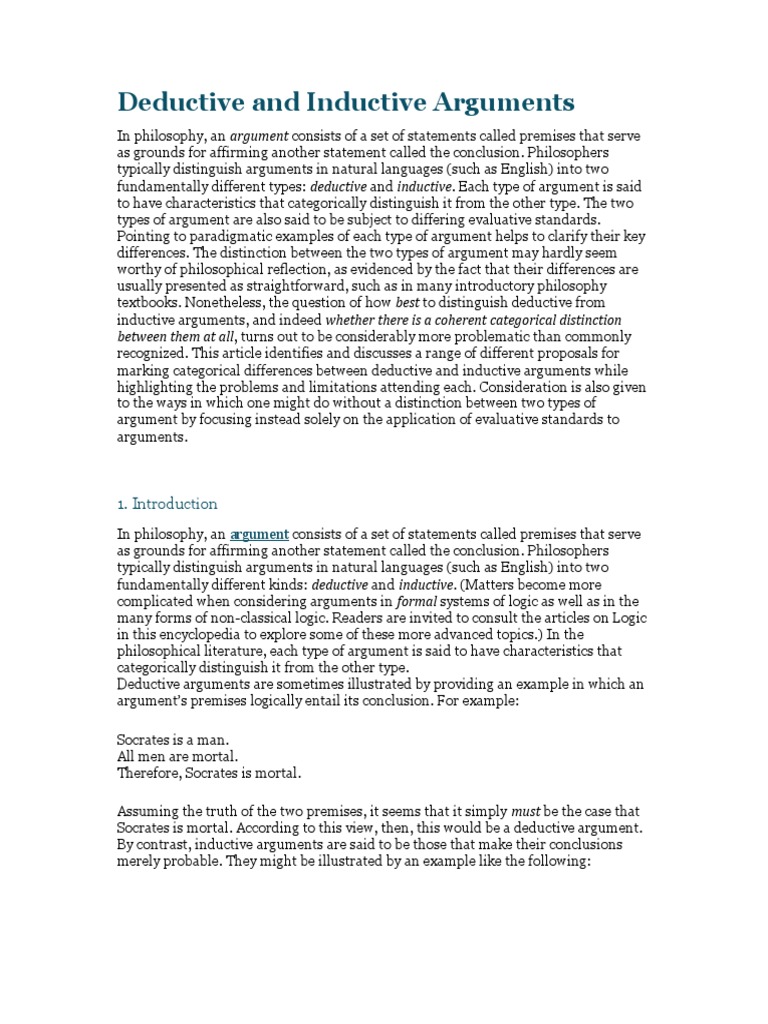 Reading - Deductive and Inductive Arguments | PDF | Argument ...