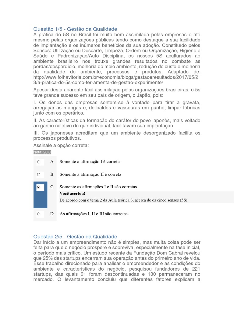 Apol 2 Gestão de Qualidade Nota 100 | PDF | Empreendedorismo | Empresa ... Apol 2 Gestão de Qualidade Nota 100 | PDF | Empreendedorismo | Empresa ...