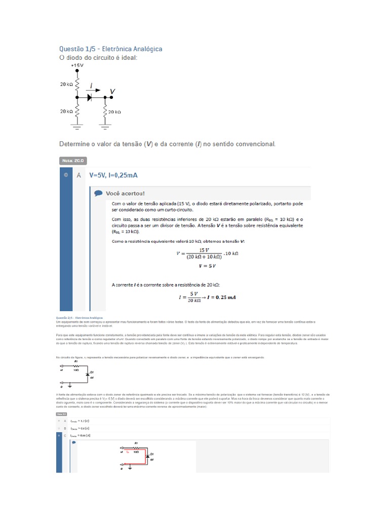 Apol 01 Eletrônica Analógica | PDF