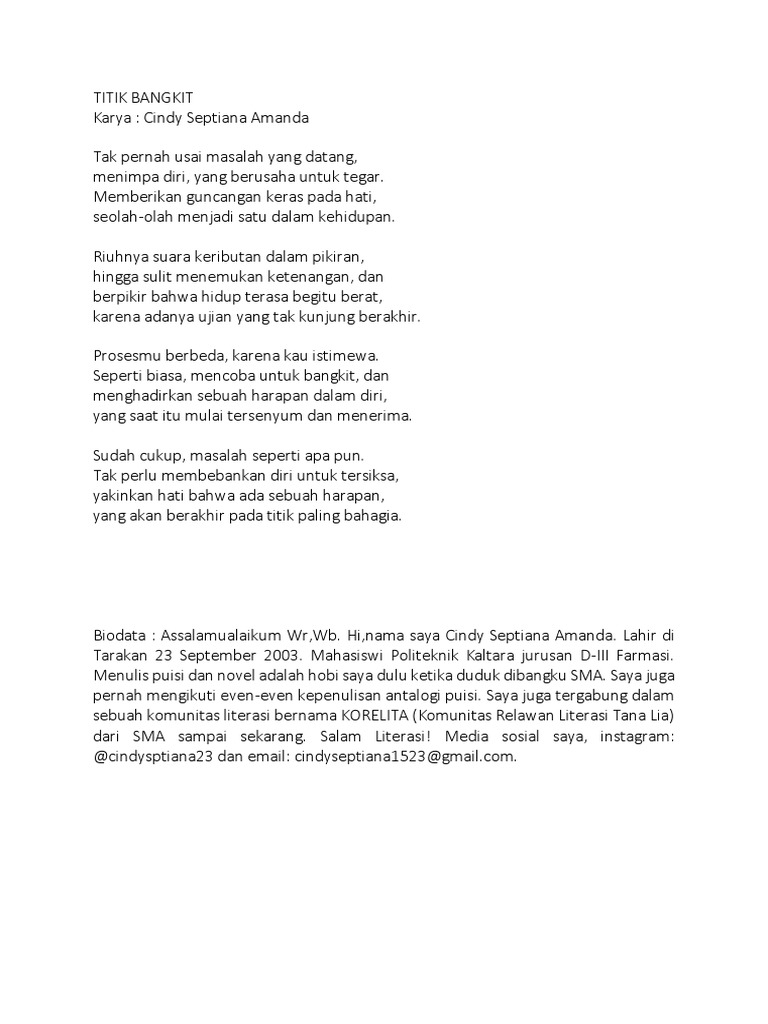 Puisi Dan Bionarasi Cindy S.A | PDF