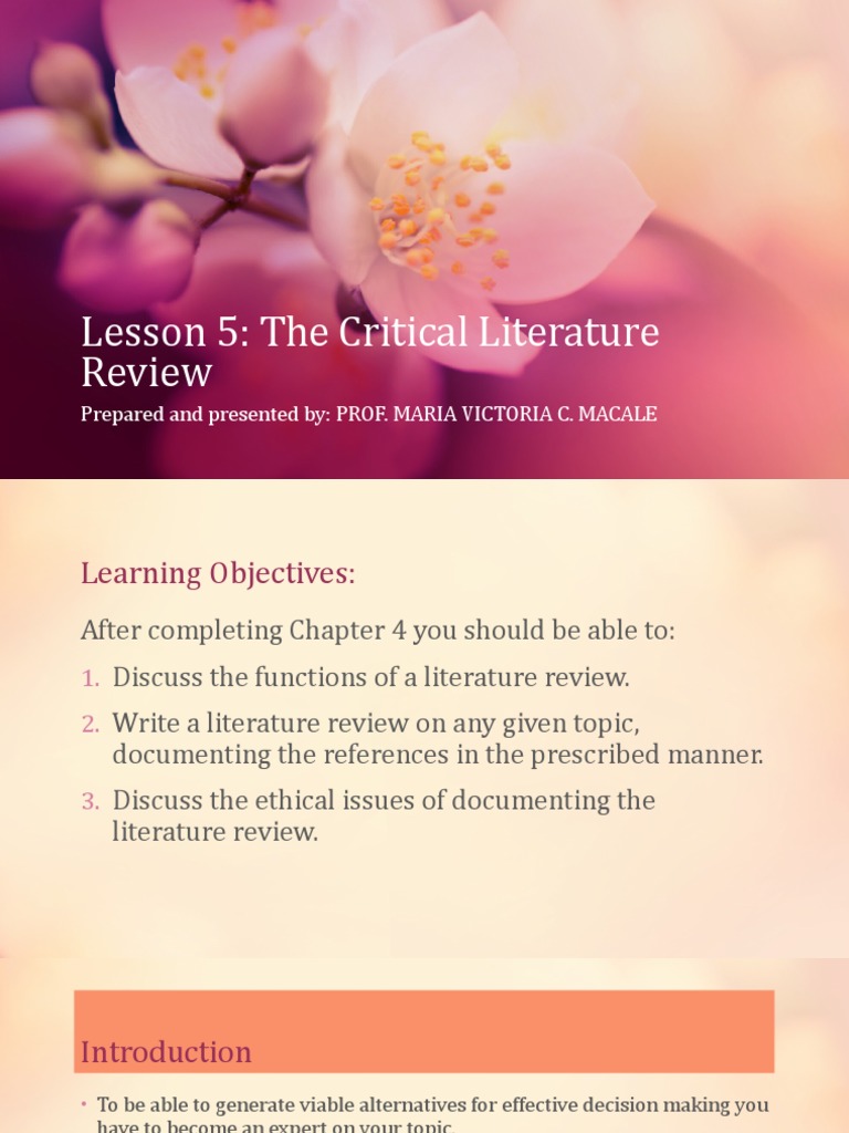 Lesson 5 The Critical Literature Review | PDF