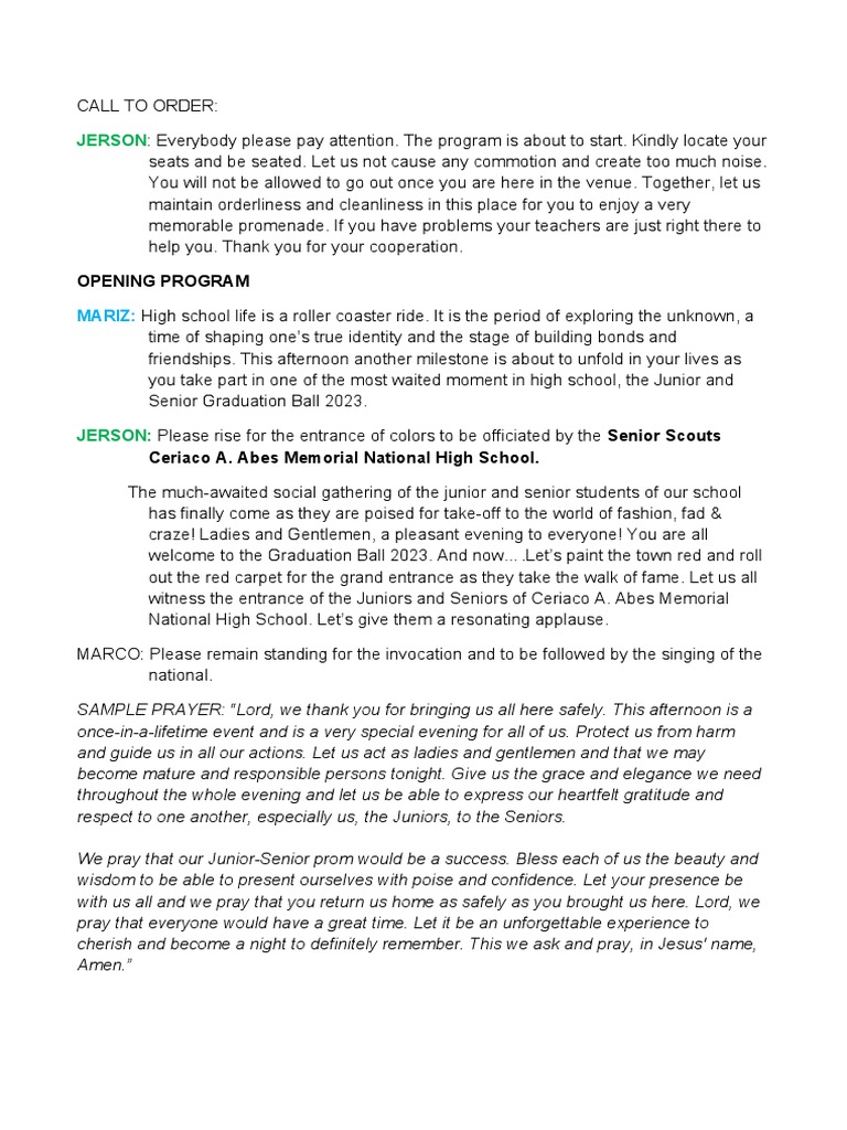 Grad Ball 2023 Script | PDF