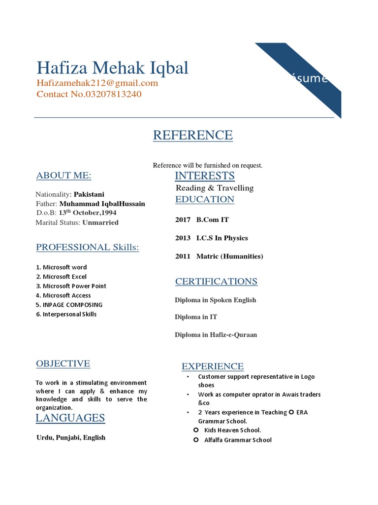 Mehak CV | PDF | Cognition
