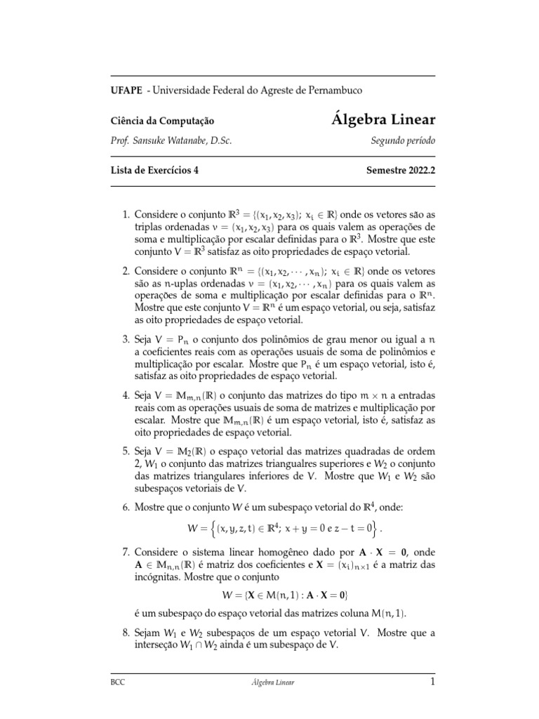 Lista BCC Algebra-Linear-2022-2 L4 | PDF