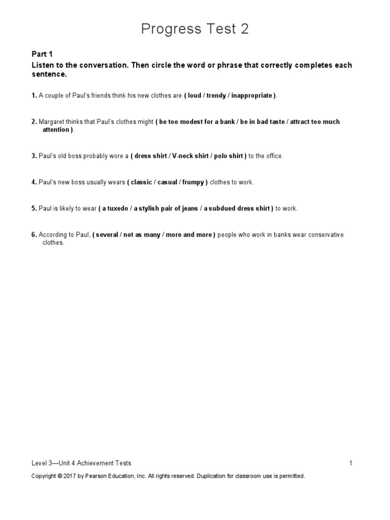 Summit 1 Progress Test 2 | PDF