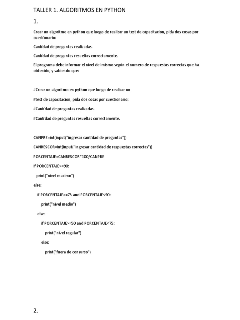 Taller 1 Algortimos en Python | PDF