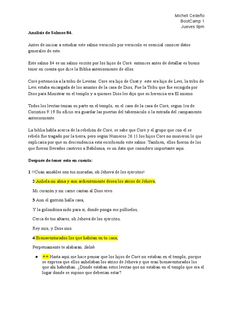 Analisis de Salmos 84 | PDF | Salmos