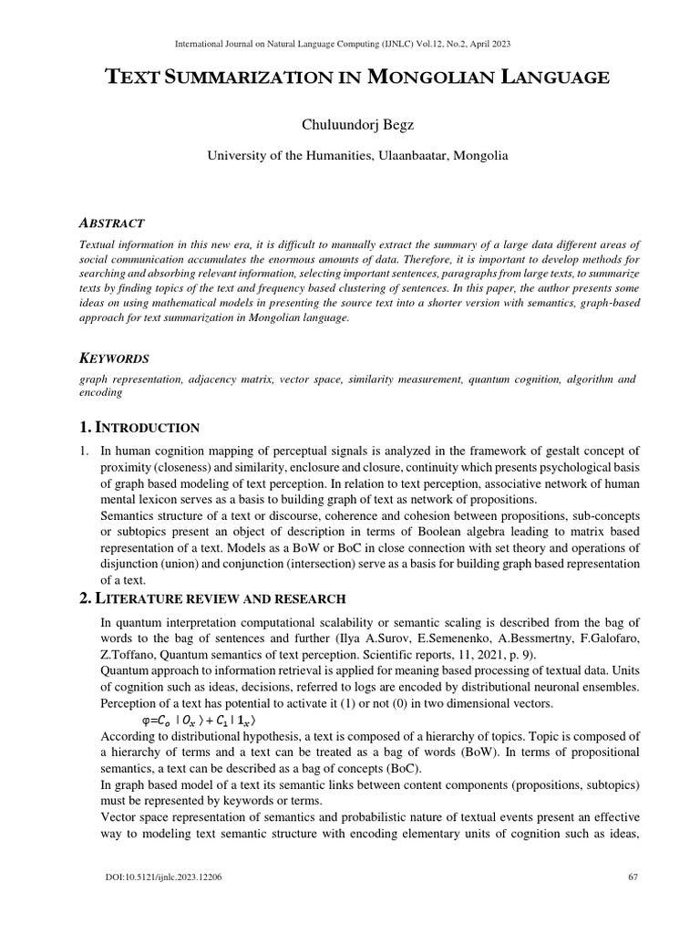 Text Summarization in Mongolian Language | PDF | Matrix (Mathematics ...