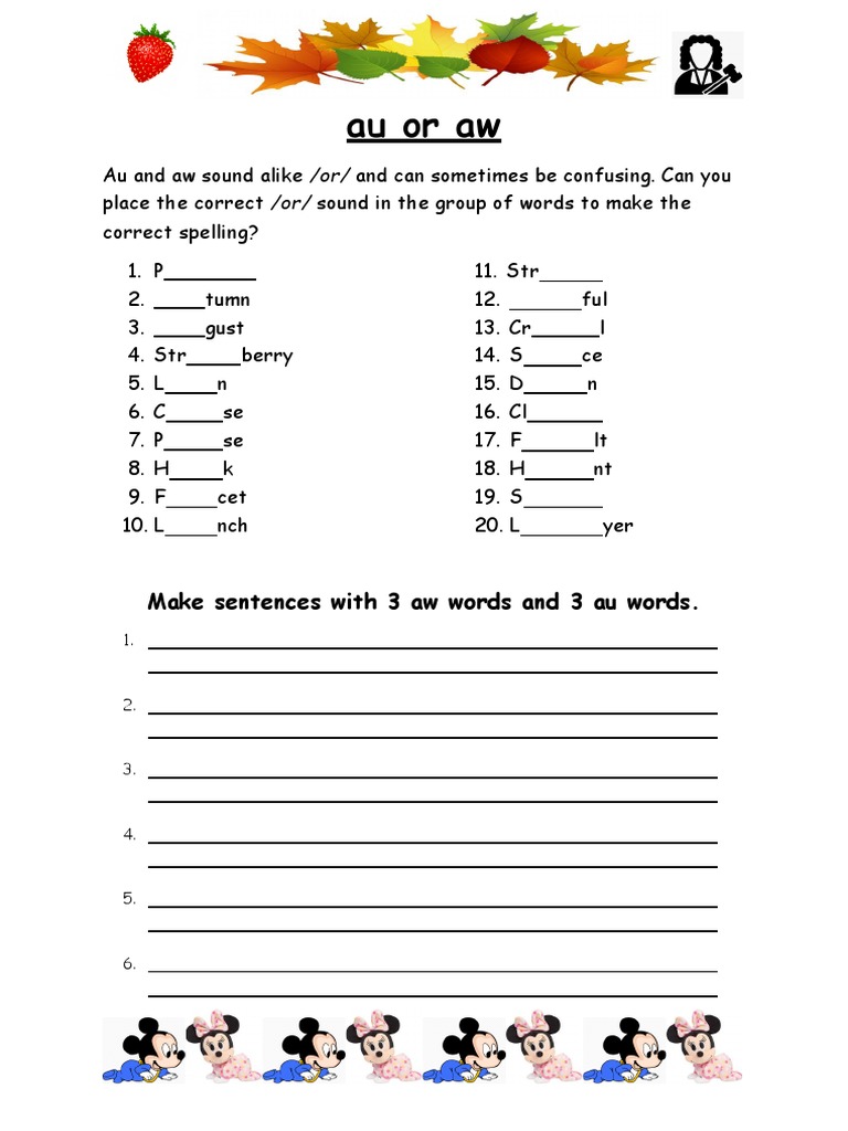 Au and Aw Words | PDF