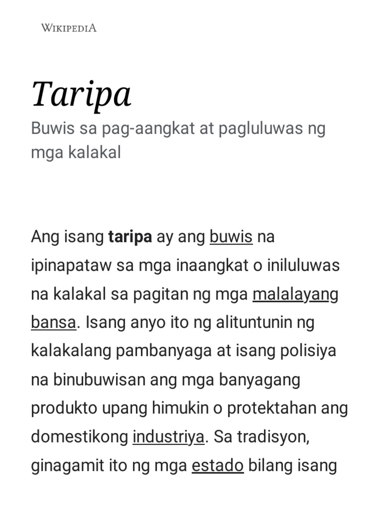 Taripa - Wikipedia, Ang Malayang Ensiklopedya | PDF Taripa - Wikipedia, Ang Malayang Ensiklopedya | PDF