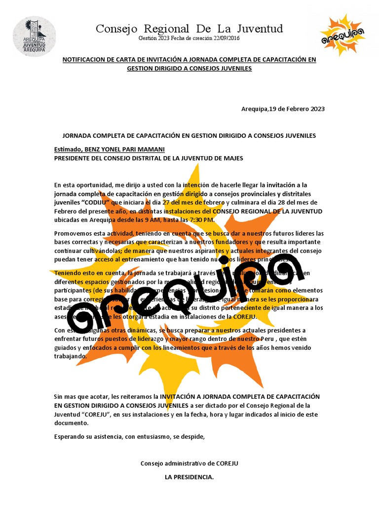 Modelo de Carta de Invitación A Curso de Capacitación en Liderazgo | PDF