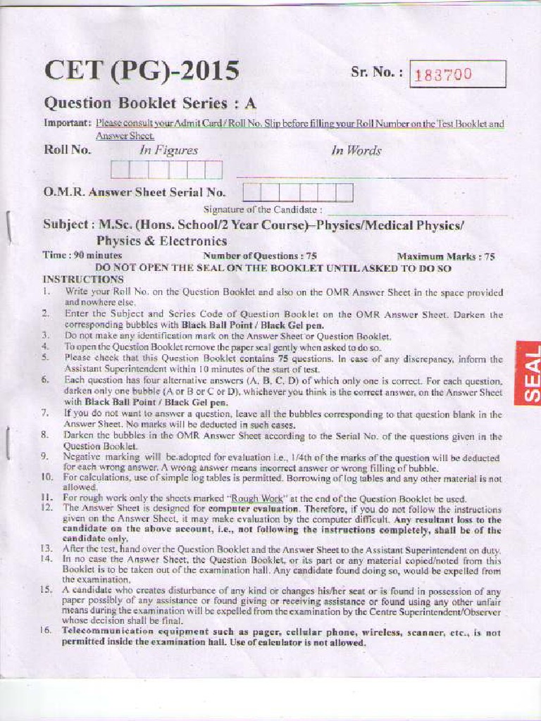 MSC Physics 2015 Paper | PDF