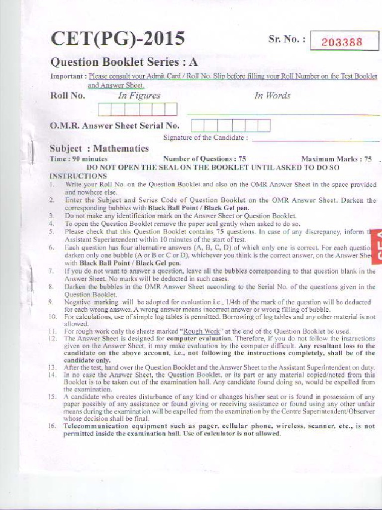 MSC Maths 2015 Paper | PDF