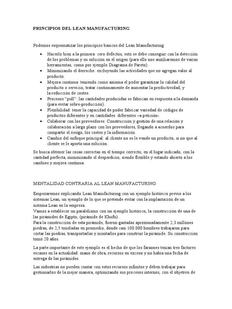 Principios Del Lean Manufacturing | PDF | Lean Manufacturing | Procesos de negocio