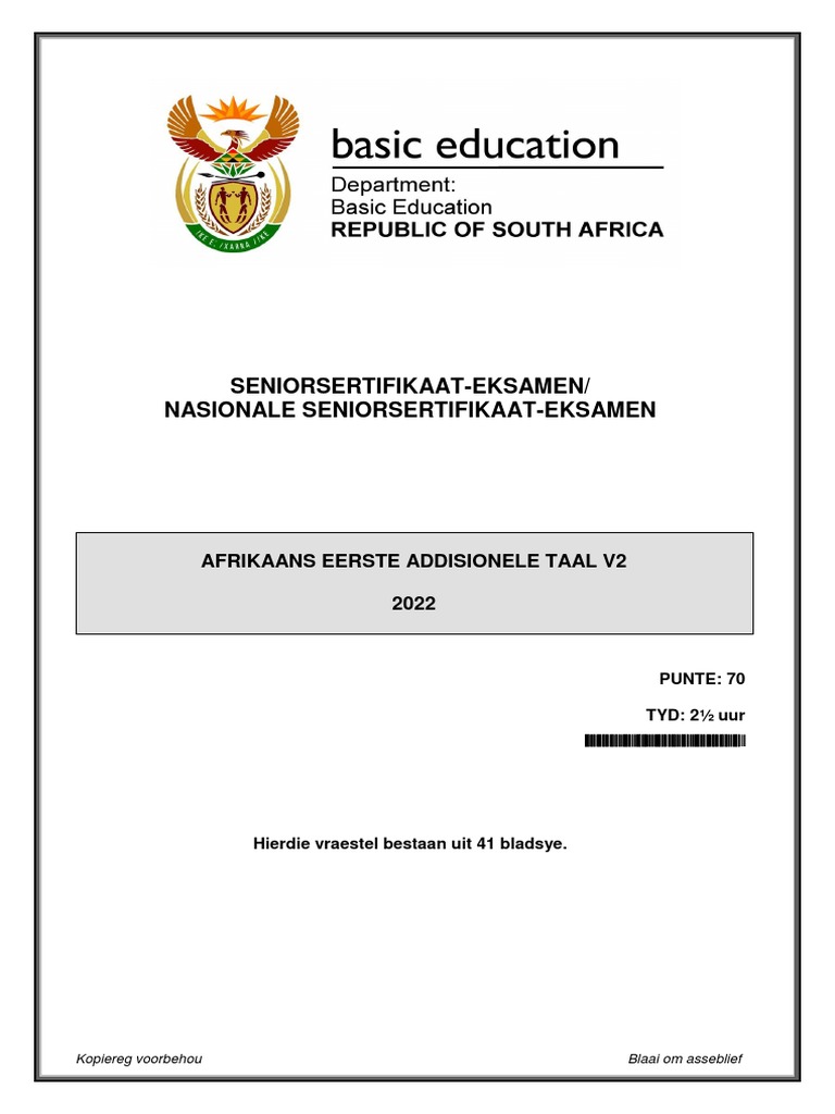 Afrikaans FAL P2 May-June 2022 | PDF