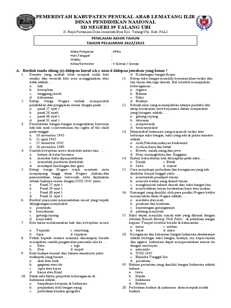 SOAL PAT PPKN Genap | PDF | Ilmu Sosial | Kajian Bahasa Asing