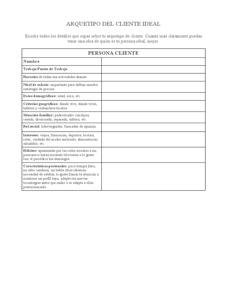 Plantilla para Definir Tu Cliente Ideal | PDF | Crecimiento personal y ...