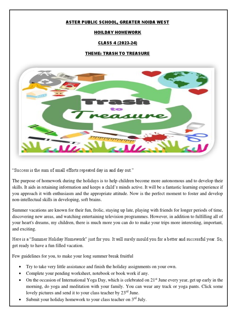 Class 4 HOLIDAY HOMEWORK | PDF