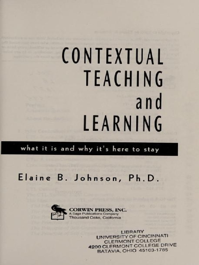 Elaine Johnson. Contextual Teaching and Learning | PDF