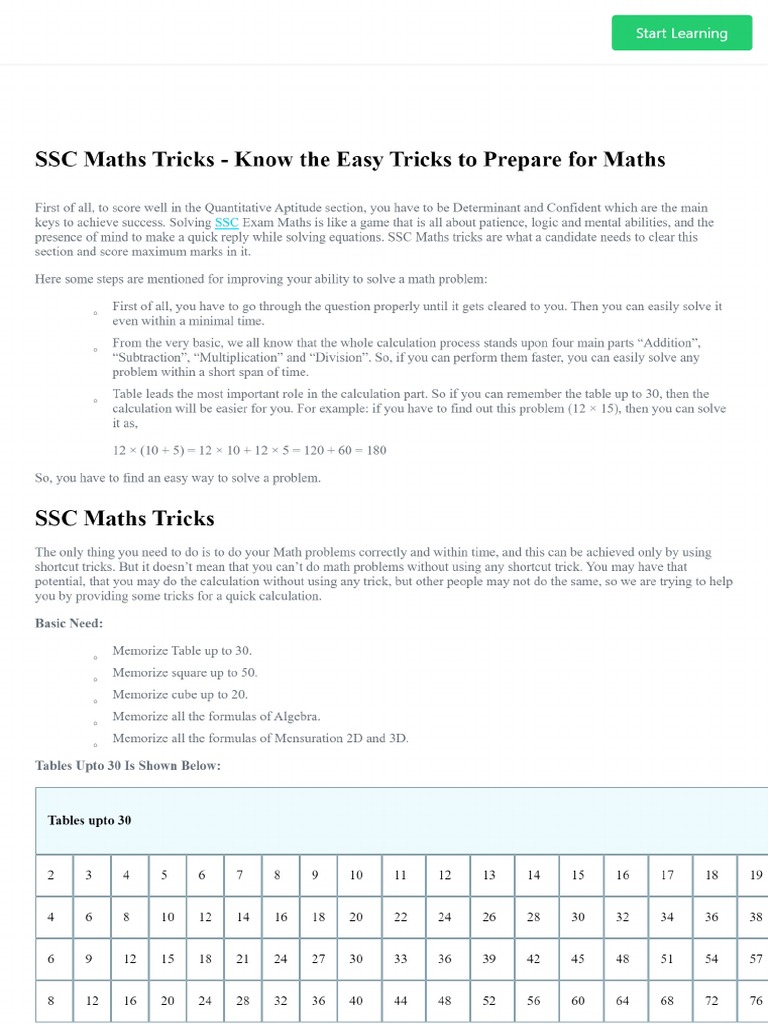 SSC Maths Tricks - Check Formula, Tricks For Fast Calculation! | PDF
