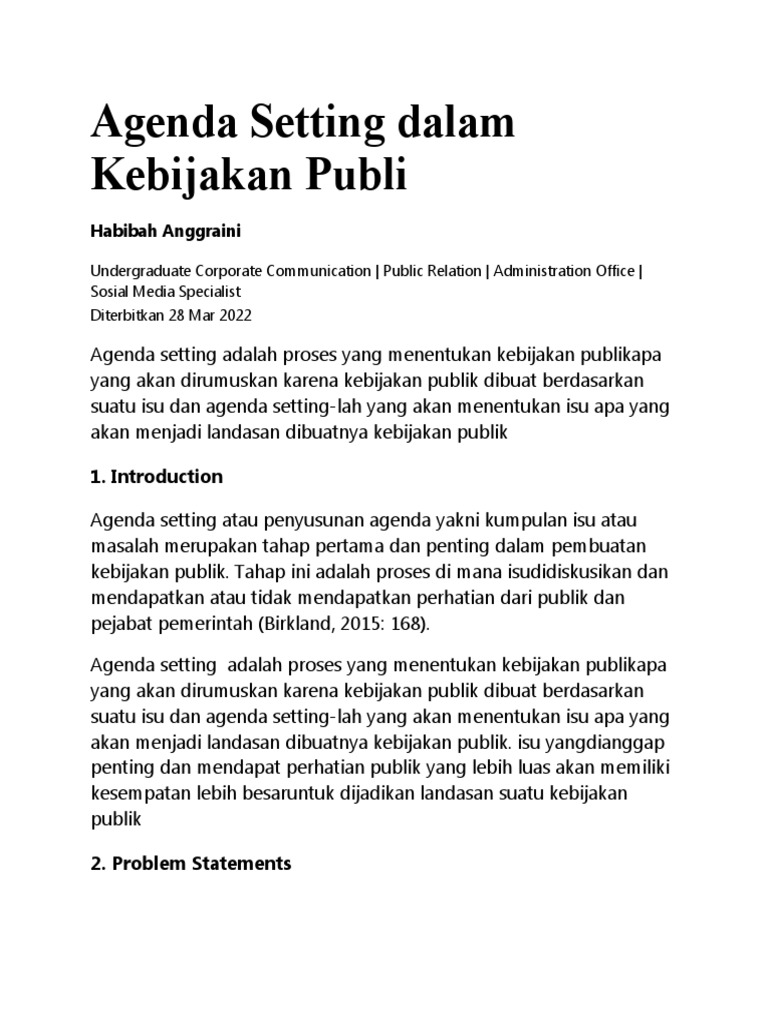 Agenda Setting Dalam Kebijakan Publi | PDF