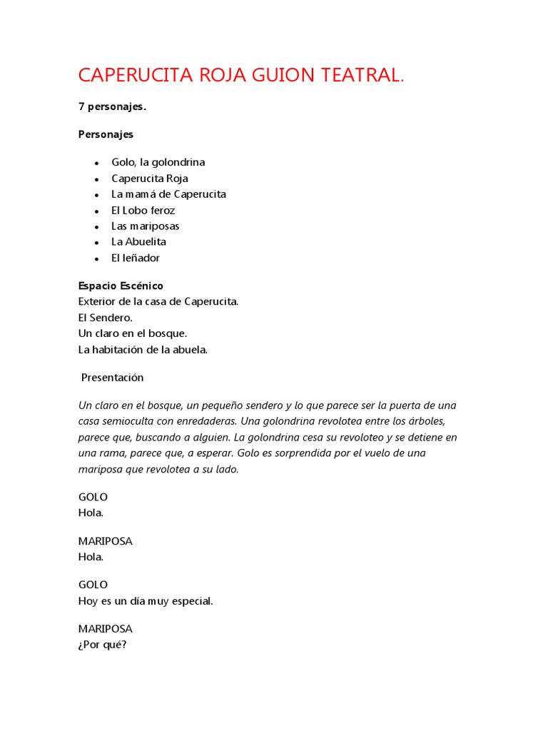 Caperucita Roja Guion Teatral | PDF | Caperucita Roja