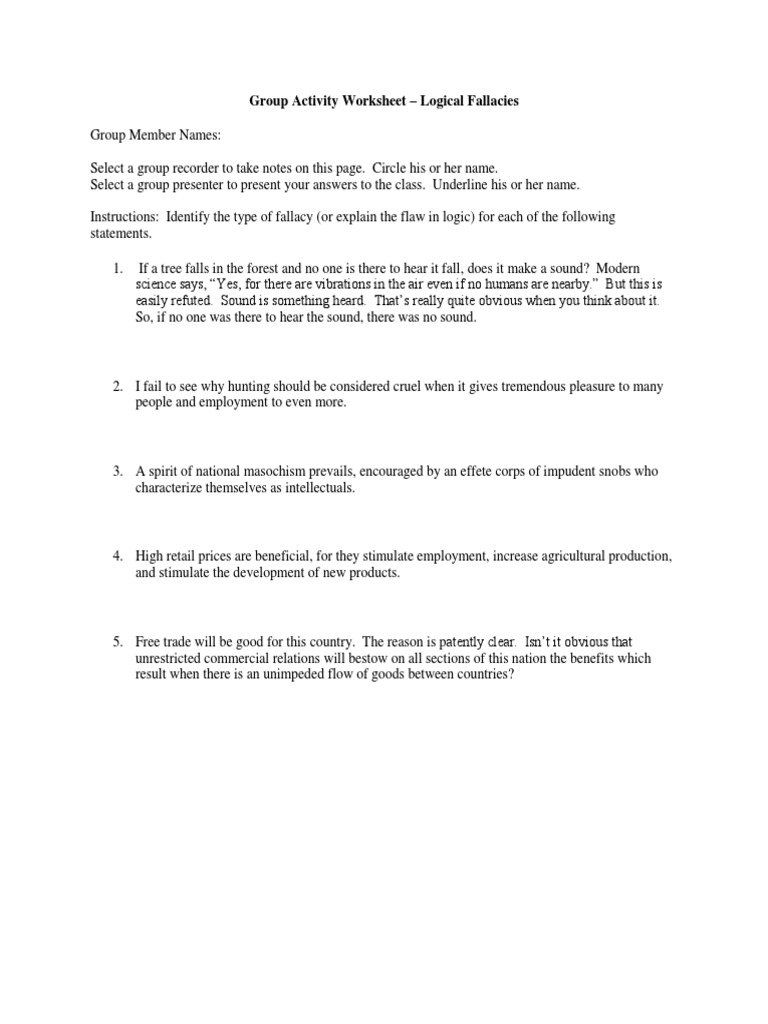 Fallacies Activity and Worksheet | PDF | Fallacy | Logic