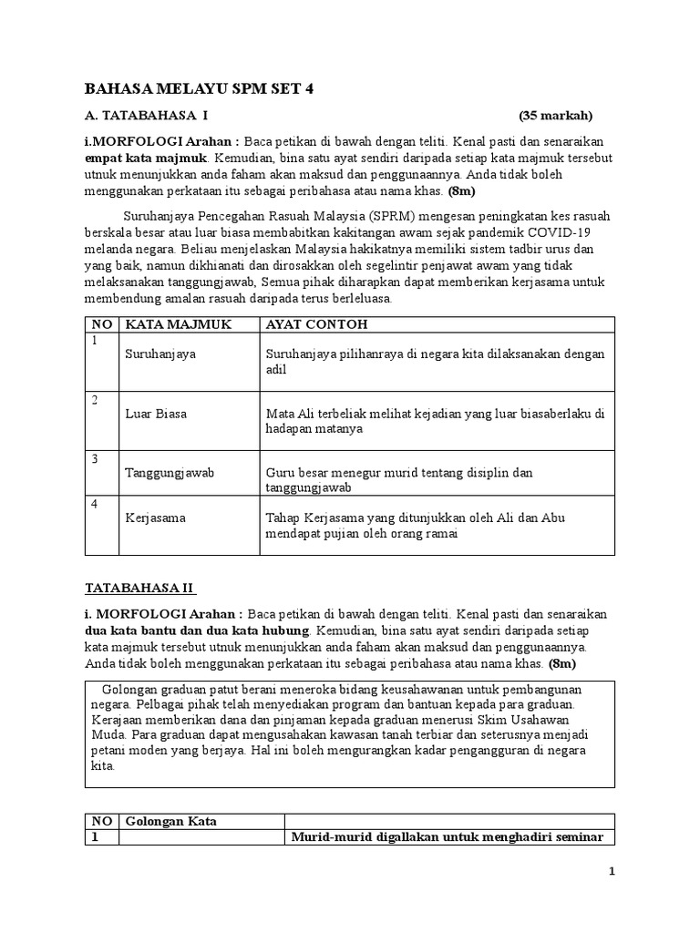 Soalan Percubaan Bahasa Melayu SPM 2023 | PDF
