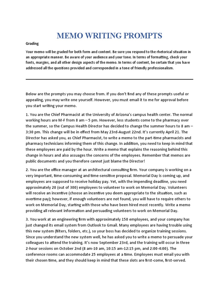 Memo Writing Prompts | PDF