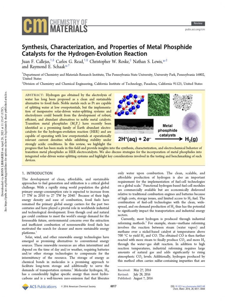 Synthesis, Characterization, and Properties of Metal Phosphide ...