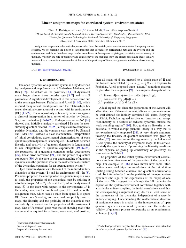 Linear Assignment Maps for Correlated System-Environment States ...