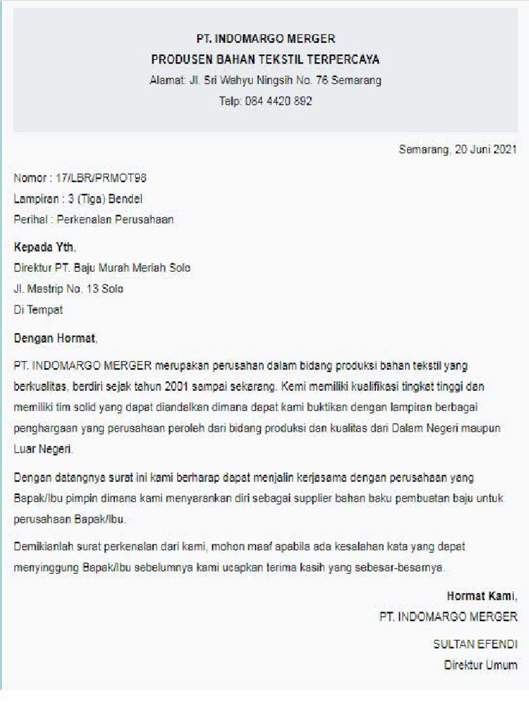 Contoh Surat Perkenalan Produk | PDF