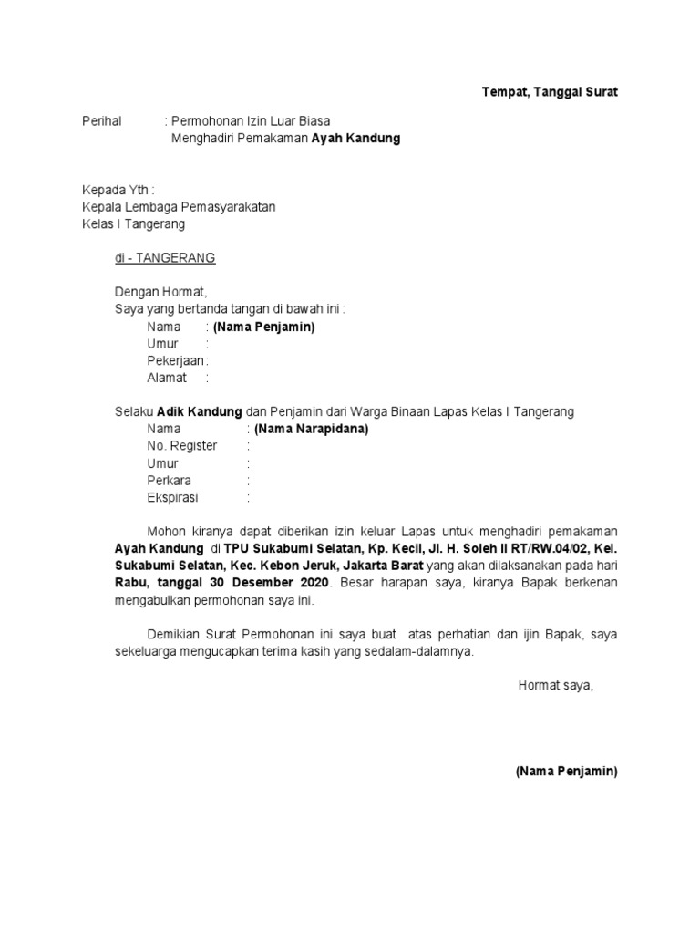 FORMAT_SURAT_PERMOHONAN_IZIN_LUAR_BIASA_ | PDF