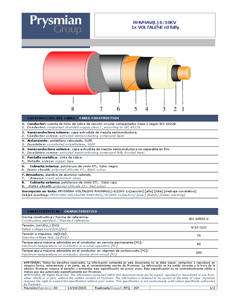 RHVMAV (L) 6/10KV 1x VOLTALENE RD Fully: Cable Construction | PDF | Ciencias fisicas | Ciencia ...