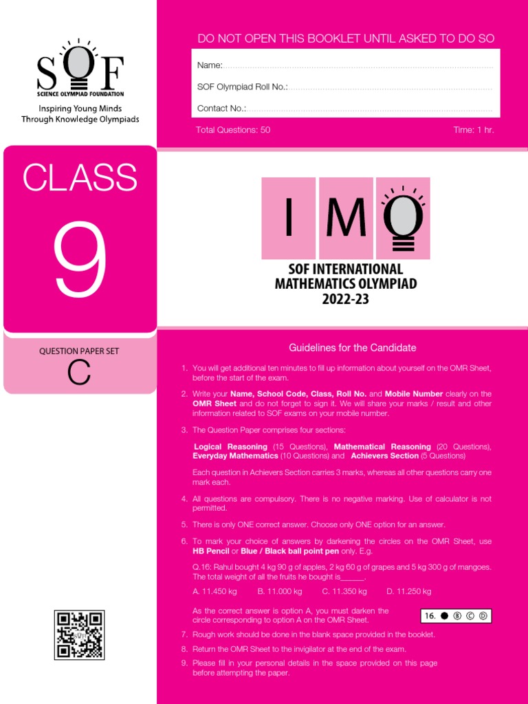 IMO SET-C Class-9 | PDF | Area | Triangle