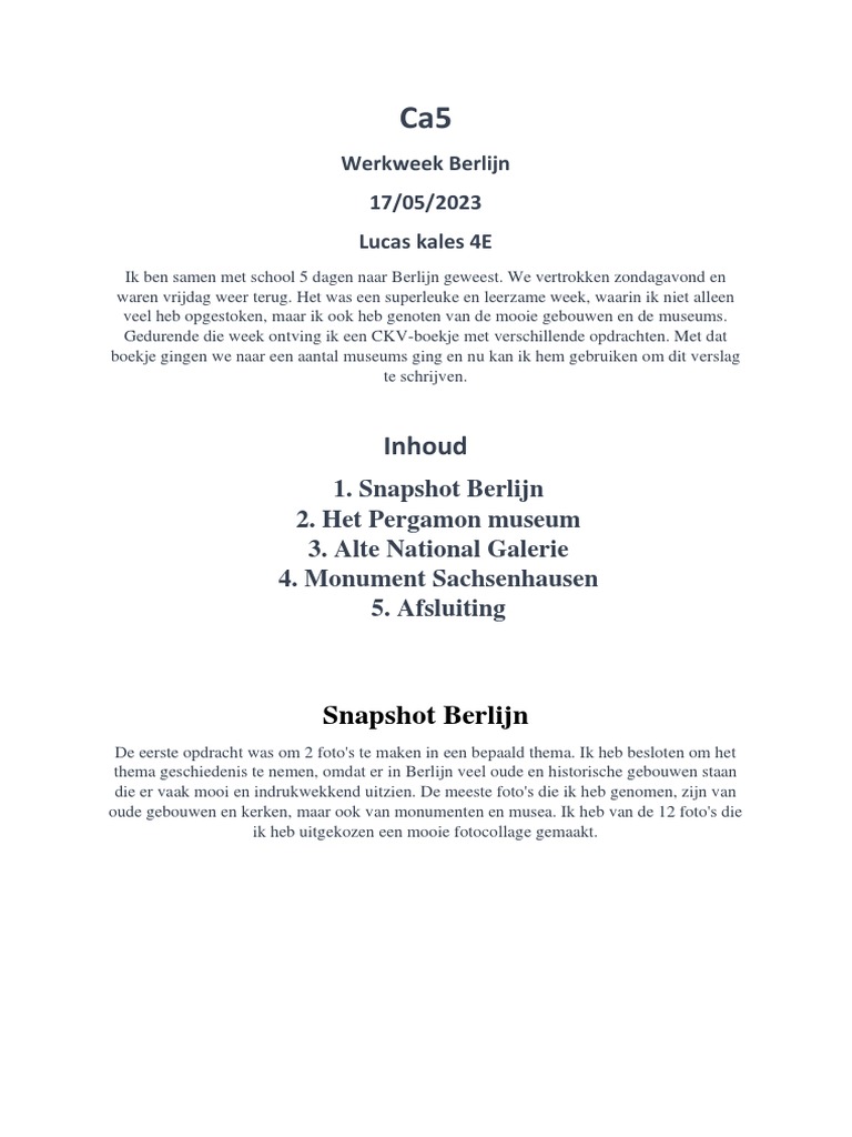 Ca5 Verslag CKV | PDF