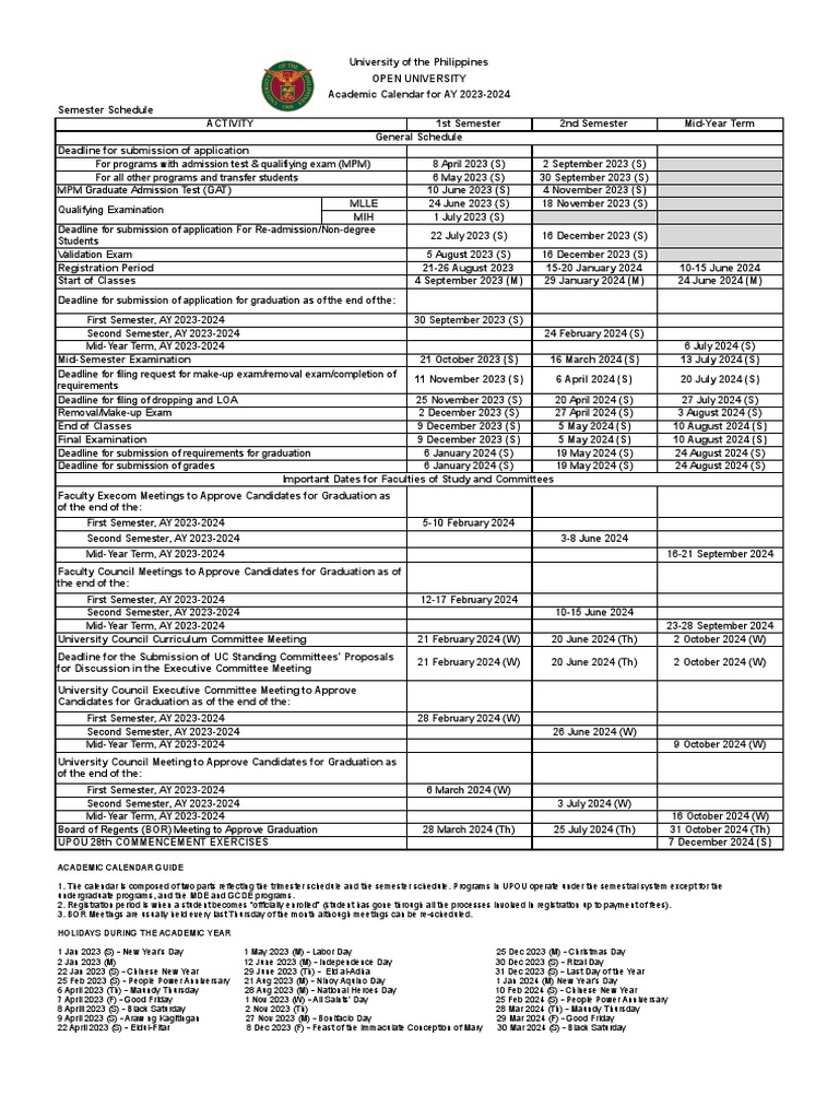 Academic Calendars AY 2023 2024 SEM | PDF | Academic Term | Academia