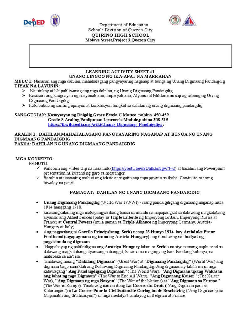Las 1 Dahilan NG Unang Digmaang Pandaigdig | PDF